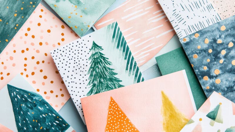 Colorful Christmas Cards with Artistic Designs Featuring Trees in ...