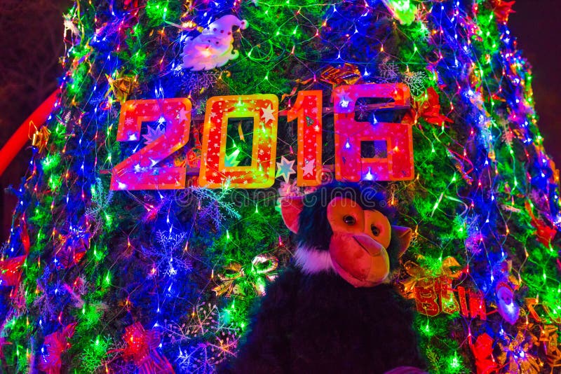 Colorful Christmas Fir-tree and Monkey Stock Image - Image of tree ...