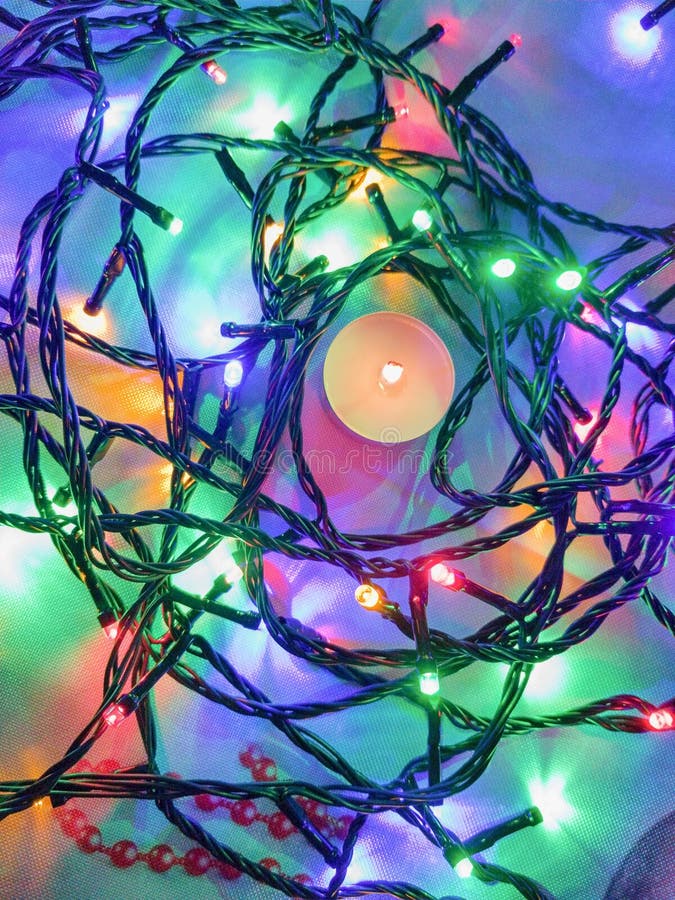 Colorful Christmas lights stock photo. Image of chain - 136593484