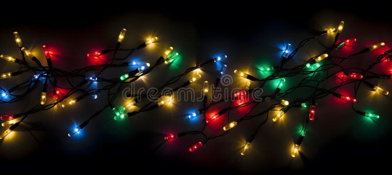 Colorful Christmas Lights String on Black Background Stock Illustration ...