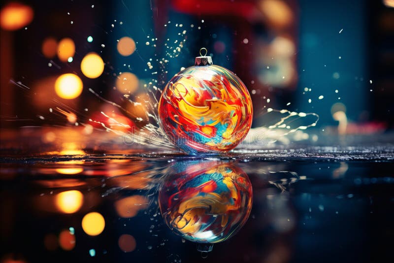 A Colorful Christmas Ornament with Water Splashing on it Stock ...