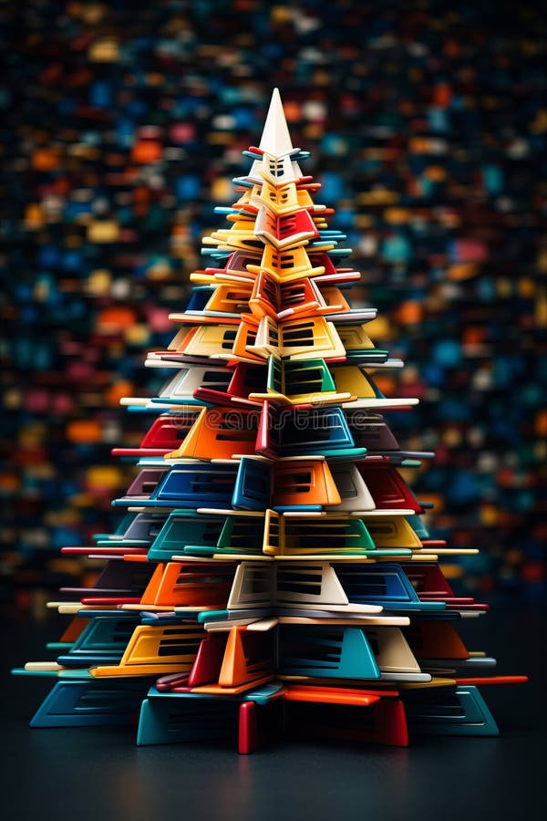 A Colorful Christmas Tree Made Out of Books Stock Illustration ...
