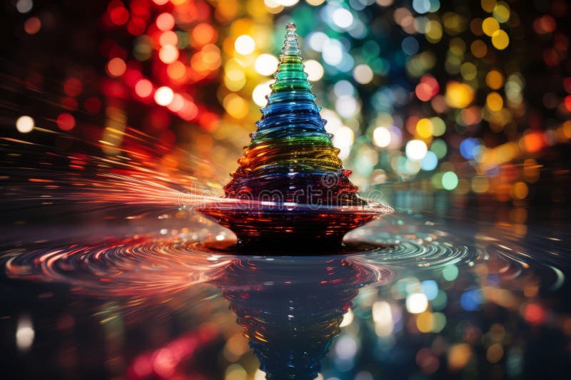 A Colorful Christmas Tree is Sitting on Top of Water Stock Illustration ...