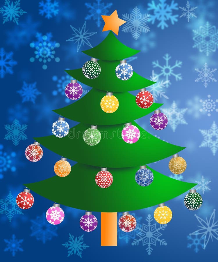 Colorful Christmas Tree Snowflakes Background Stock Illustration ...