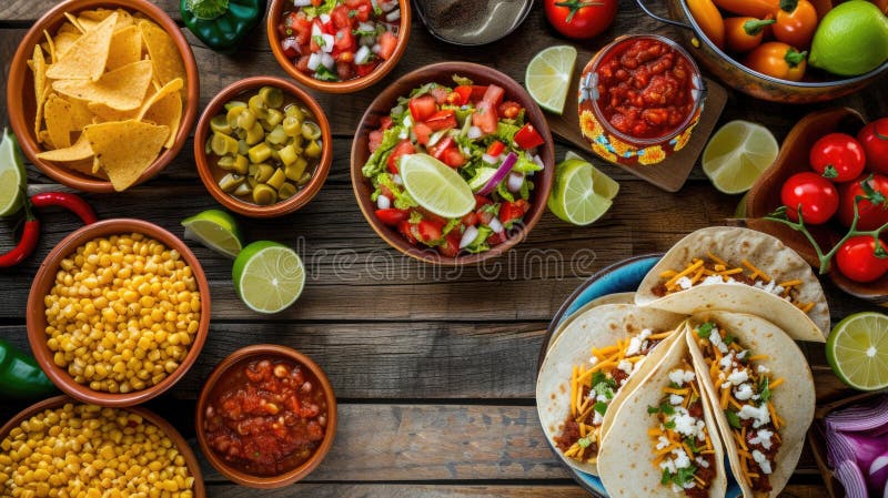 A Colorful Cinco De Mayo Spread Featuring Tacos, Salsa, and Assorted ...
