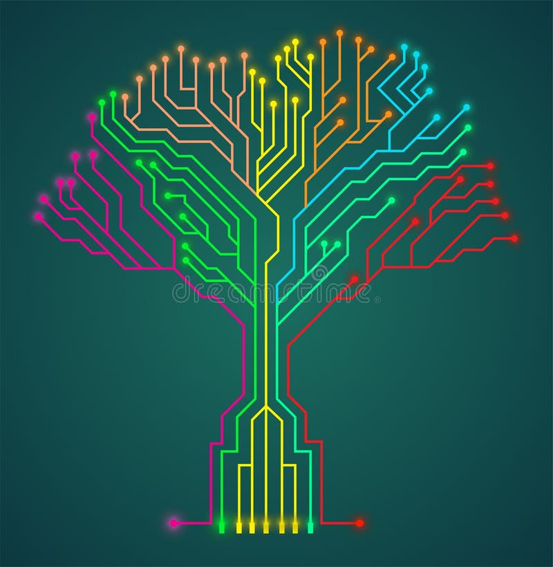Colorful Circuit Board Symbol Tree Shape Technology Concept Vector ...