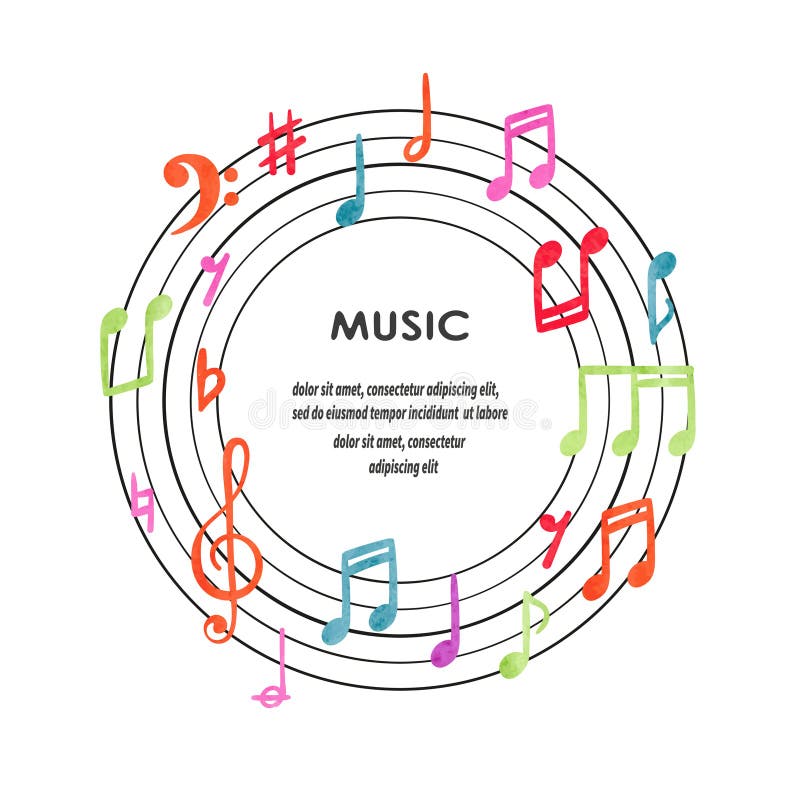 Colorful Circle Music Vector Illustration. Watercolor Musical Notes ...