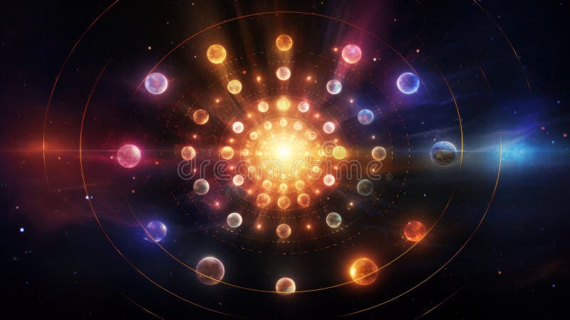 A Colorful Circle of Planets in Space with a Bright Light, AI Stock ...