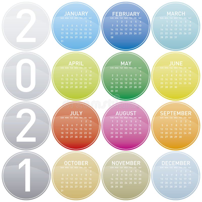 Colorful Circles Calendar for Year 2021. Stock Vector - Illustration of ...