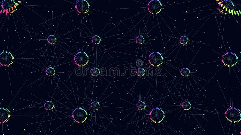 Colorful Web of Circles and Lines on Dark Background Stock Footage ...