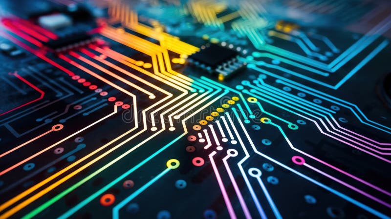 Colorful Circuit Board with Electronic Components Stock Illustration ...