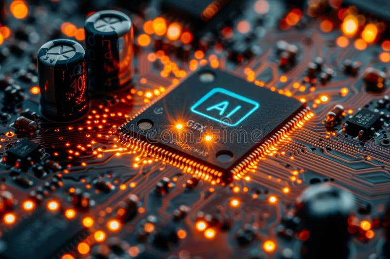 Colorful Circuit Board Tracks Leading To Central Processing Unit with ...