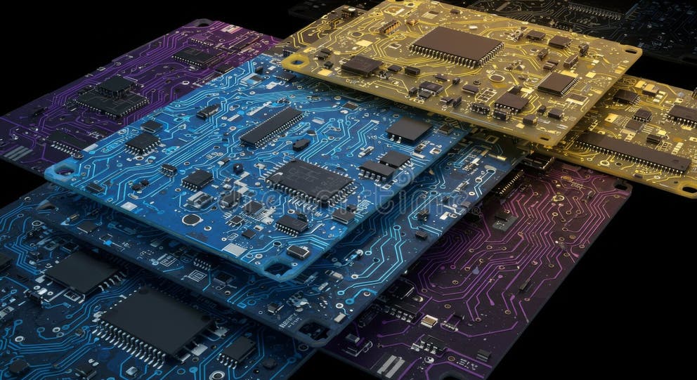 Colorful Circuit Boards Stacked Abstract Technology Stock Illustration ...