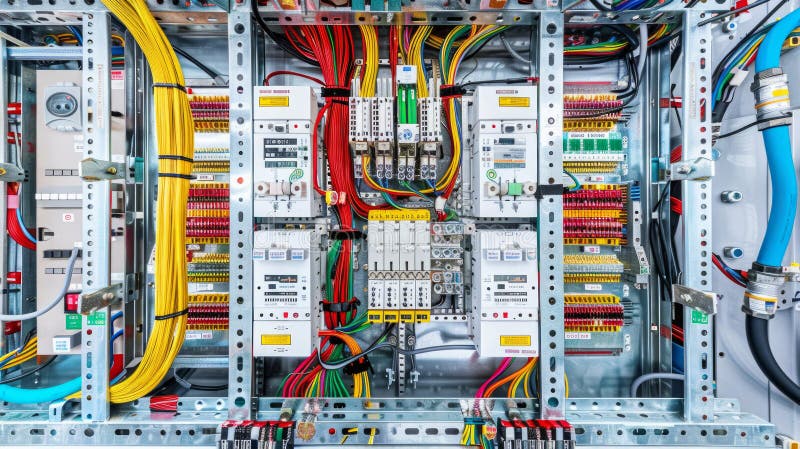 Colorful Circuit Breaker Panel with Vibrant Painted Background. Concept of Electrical System ...