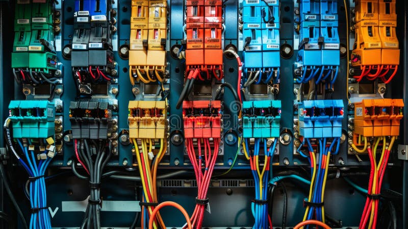 Colorful Circuit Breaker Panel with Vibrant Painted Background. Concept ...