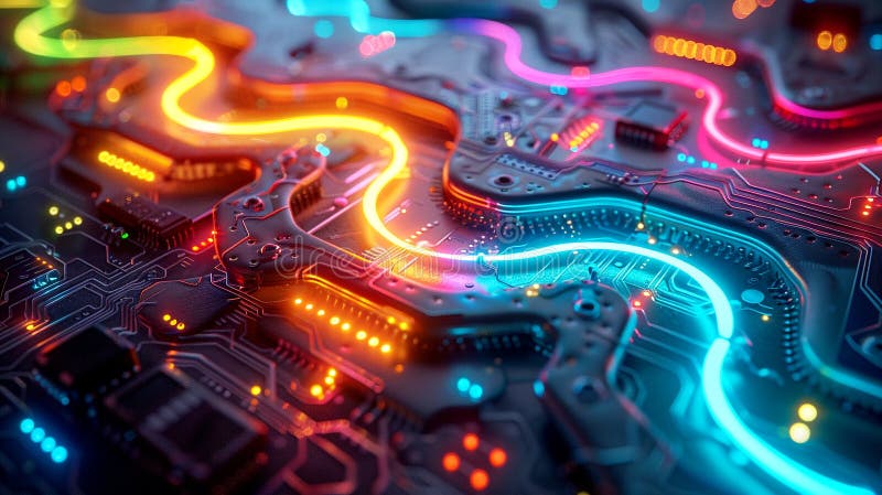 Colorful Circuit Pathways Illuminate an Intricate Technology Backdrop ...