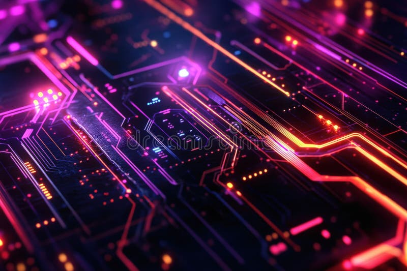 Colorful Circuits Illuminated in a Futuristic Design Setting Stock ...