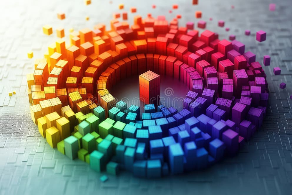 Colorful Circular Data Blocks Swirl in High-tech Design. Abstract Tech ...