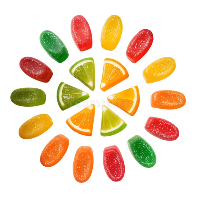 Colorful Circular Gummy Candy Arrangement on White Background – High ...