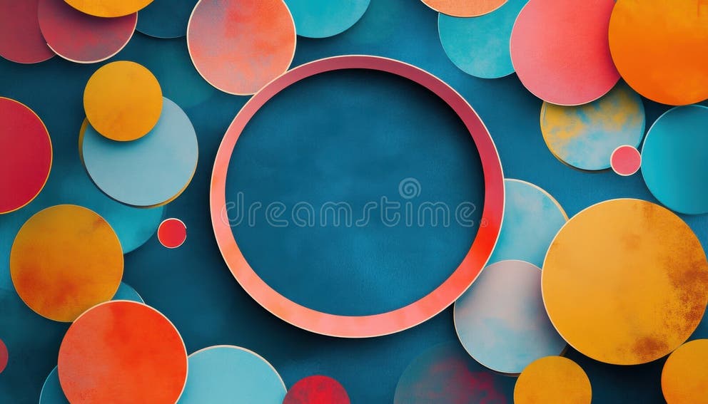 Colorful Circular Patterns on a Blue Background with an Empty Center ...