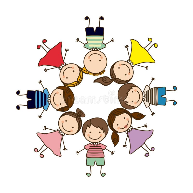 Colorful Group Cartoon Children with Board Frame Stock Illustration ...