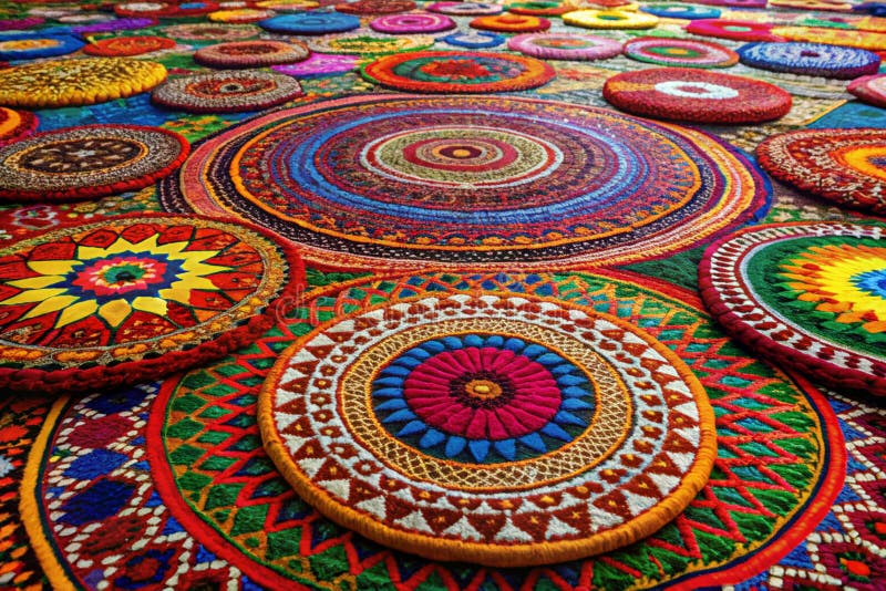 Colorful Circular Shapes on Carpet Stock Illustration - Illustration of ...