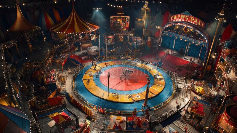 Colorful Circus Scene with Performers and Attractions Stock ...