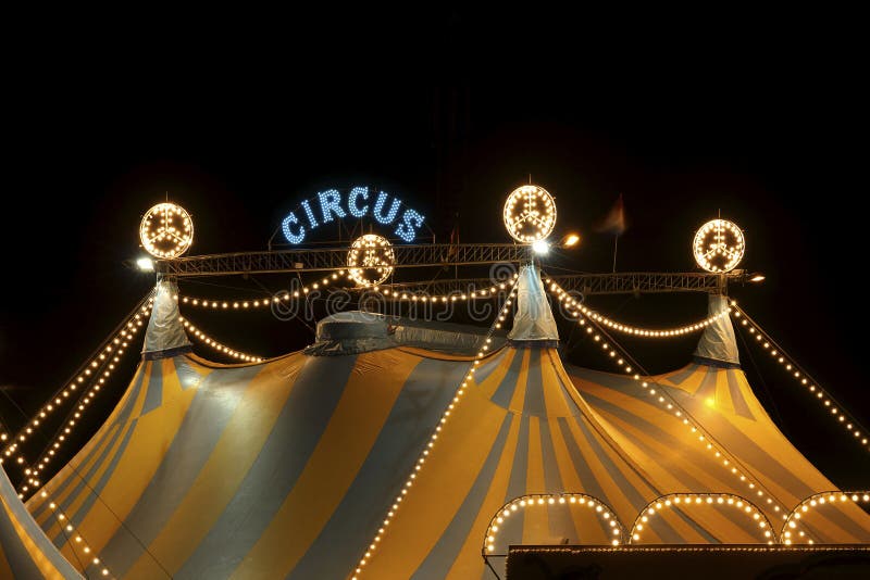A Colorful Circus Tent at Night Stock Image - Image of family, night ...