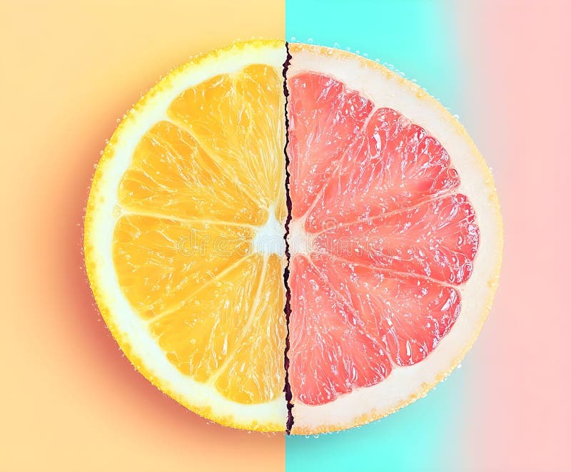 Colorful Citrus Fruit Display Featuring Half Orange and Half Grapefruit ...