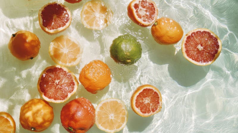 Colorful Citrus Fruits Floating in Water Stock Illustration ...