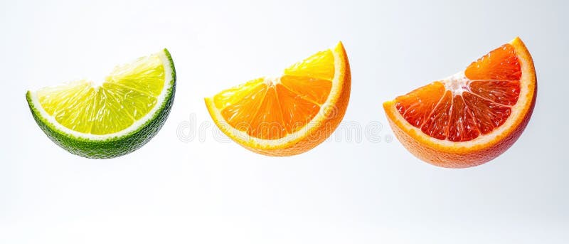 Colorful Citrus Slices Floating on White Background. Stock Illustration ...