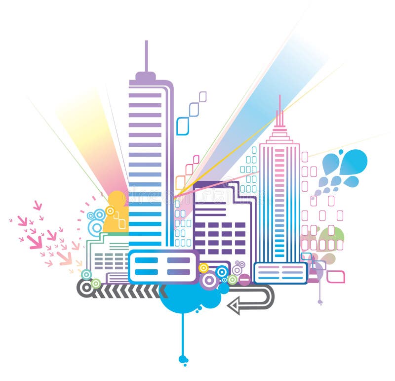 Colorful city stock vector. Illustration of shapes, drawing - 10828760