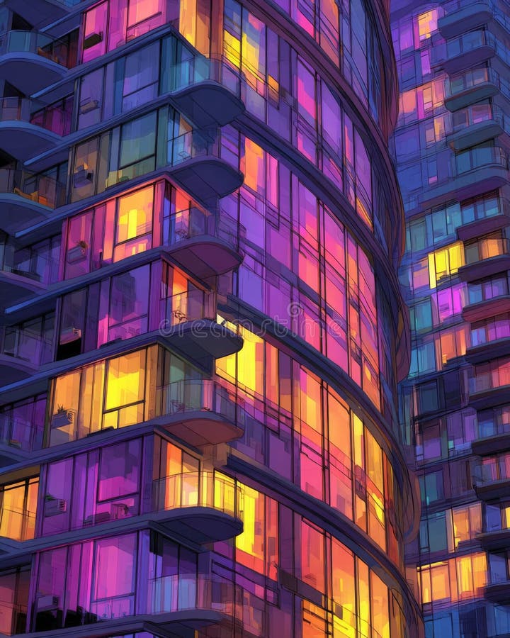 Colorful City Building at Night Stock Illustration - Illustration of ...