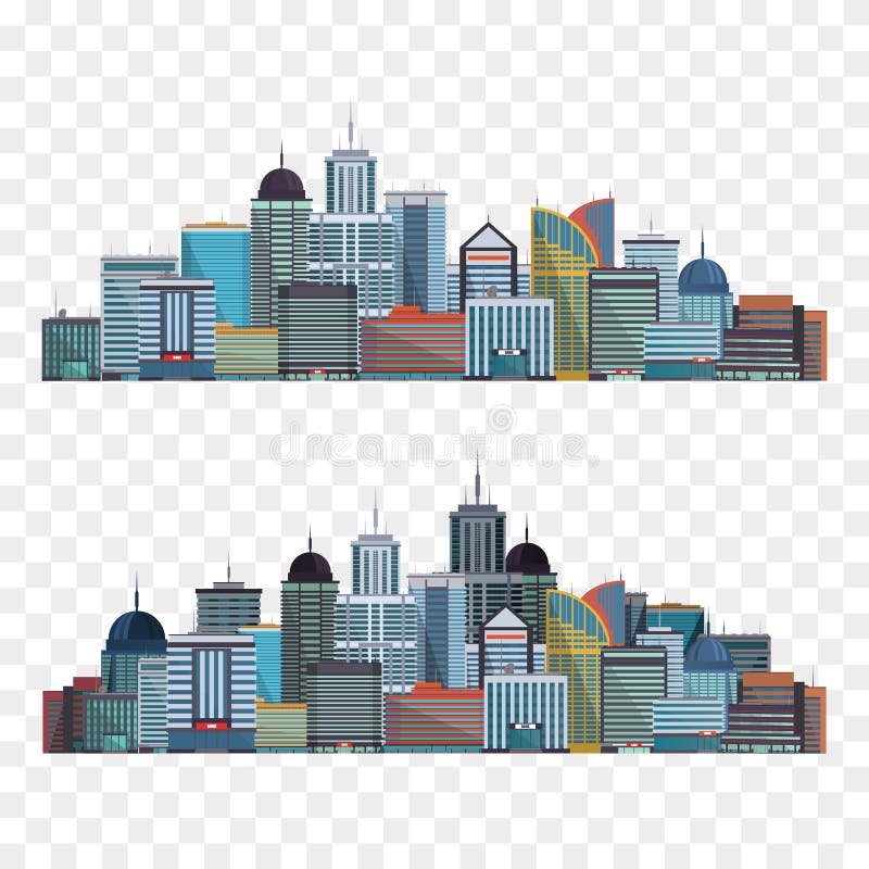 Colorful City Illustration Isolated on Transparent Background. Vector ...