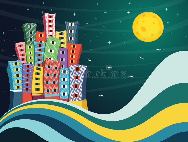 Colorful City Night Vector Illustration Stock Vector - Illustration of ...