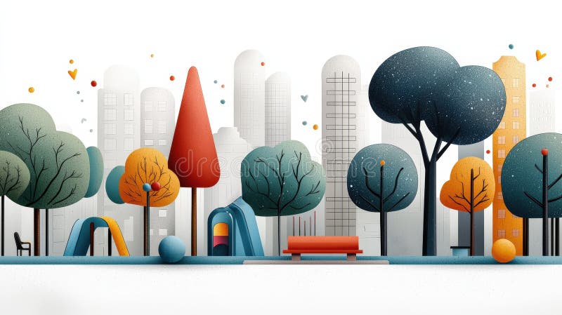 Colorful City Park Scene with Playful Elements Stock Illustration ...