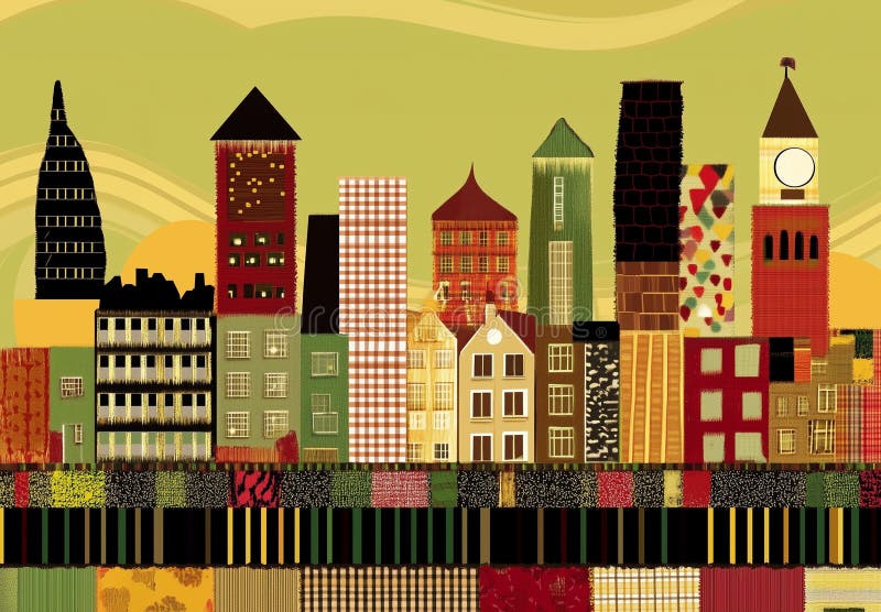 Colorful City Skyline with Abstract Buildings and Vibrant Patterns ...