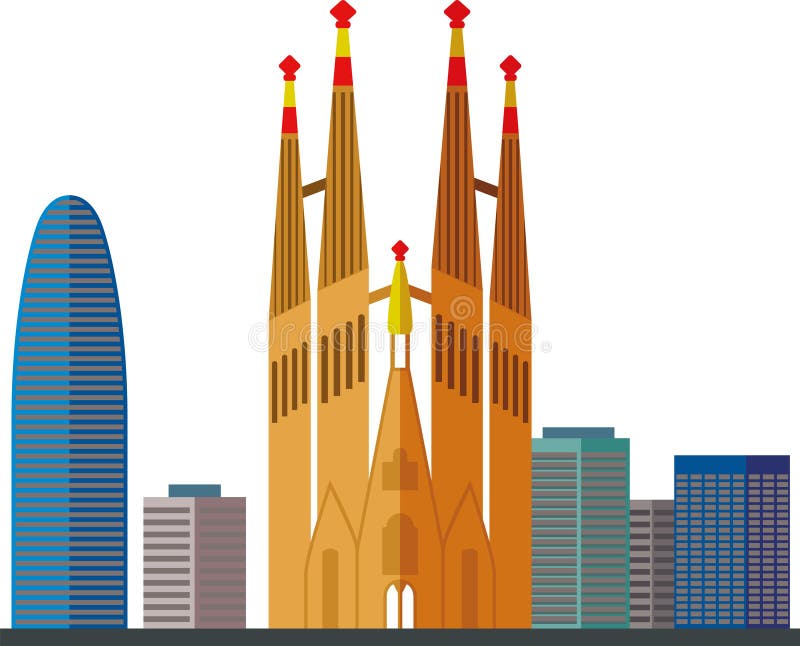 Colorful City Skyline of BARCELONA, SPAIN Stock Vector - Illustration ...