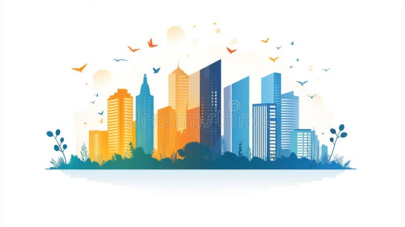 Colorful City Skyline Illustration Stock Illustration - Illustration of ...