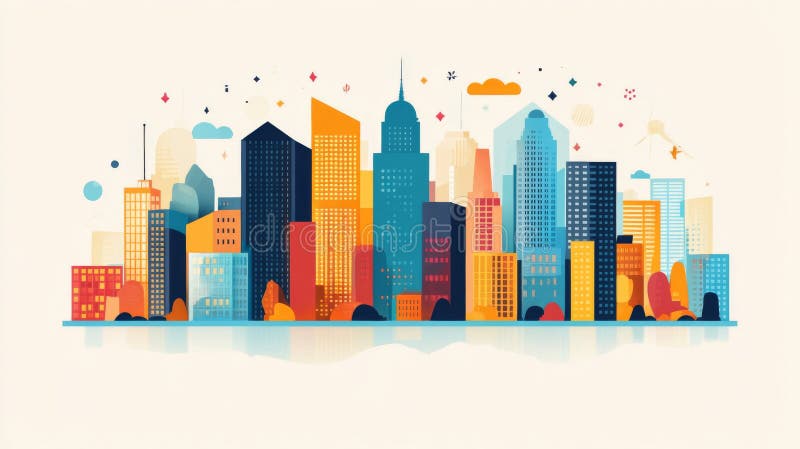 Colorful City Skyline Illustration Stock Illustration - Illustration of ...
