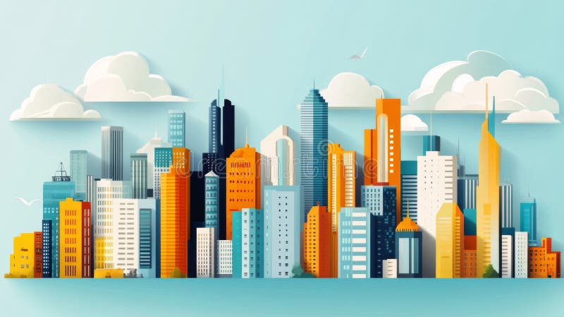 Colorful City Skyline Illustration Stock Illustration - Illustration of ...