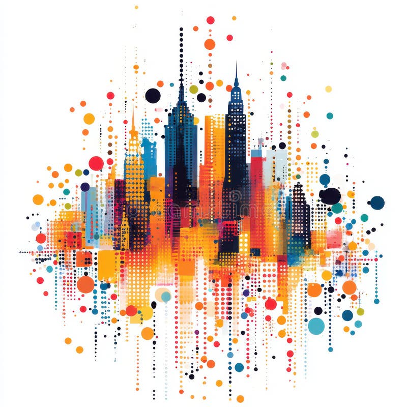 Colorful Cityscape Abstract Art Modern Metropolis Design Stock ...