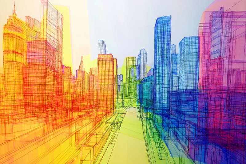 Colorful Cityscape Architecture Drawing Stock Illustration ...