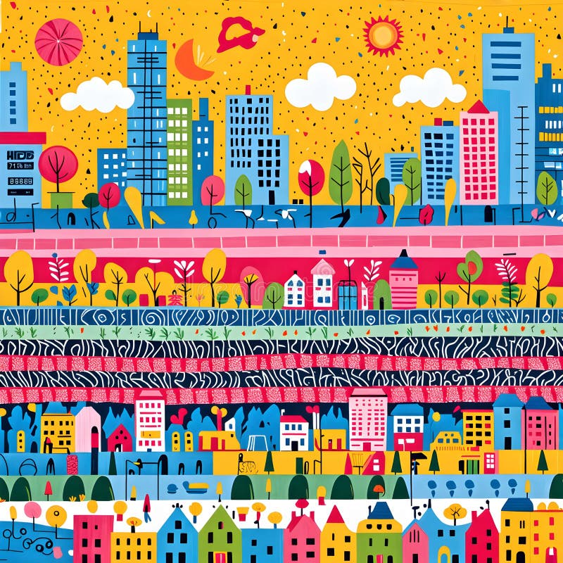 Colorful Cityscape Illustration - AI-Generated Urban Artwork Stock ...