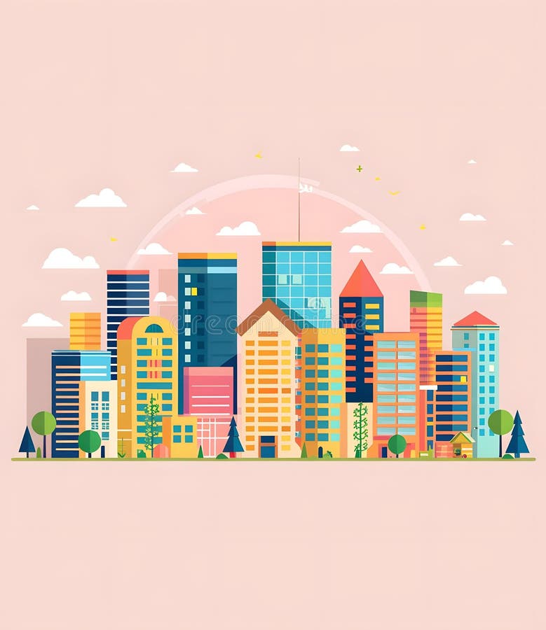 Colorful Cityscape Illustration with Flat Design Generated Using AI ...