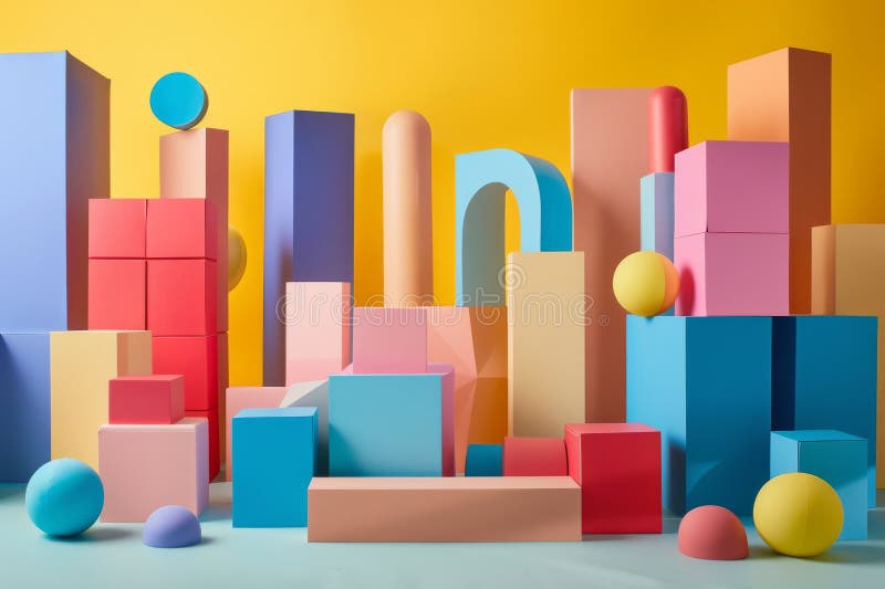 A Colorful Cityscape Made of Blocks and Balls Stock Illustration ...