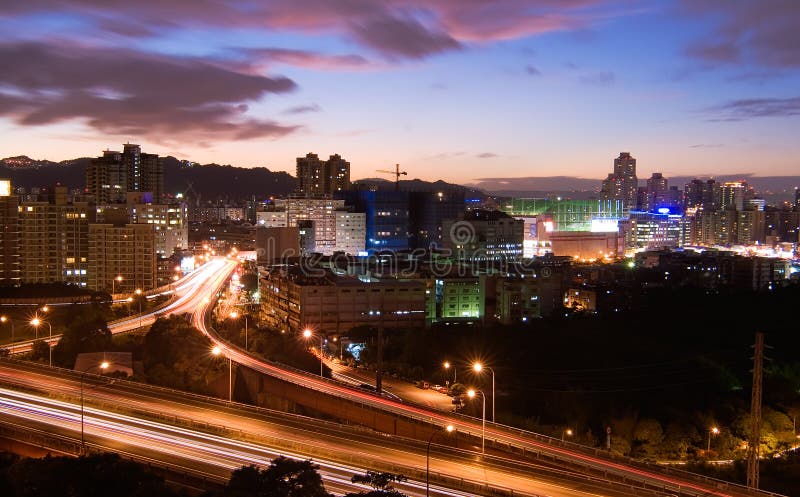 Colorful Cityscape of Night Stock Image - Image of estate, interchange ...