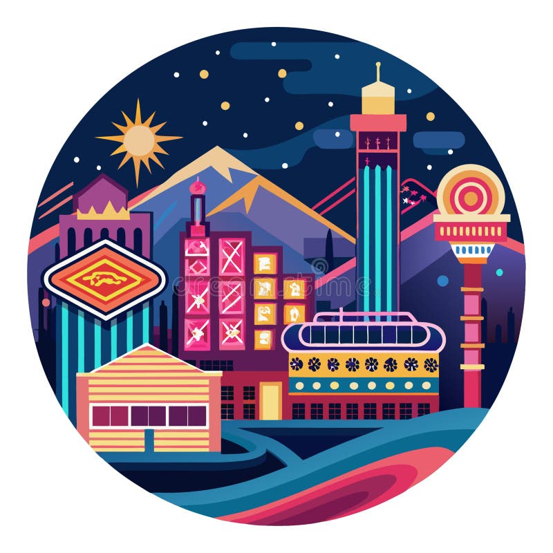 Colorful Cityscape Vector Illustration, Night Theme, Perfect for Modern ...