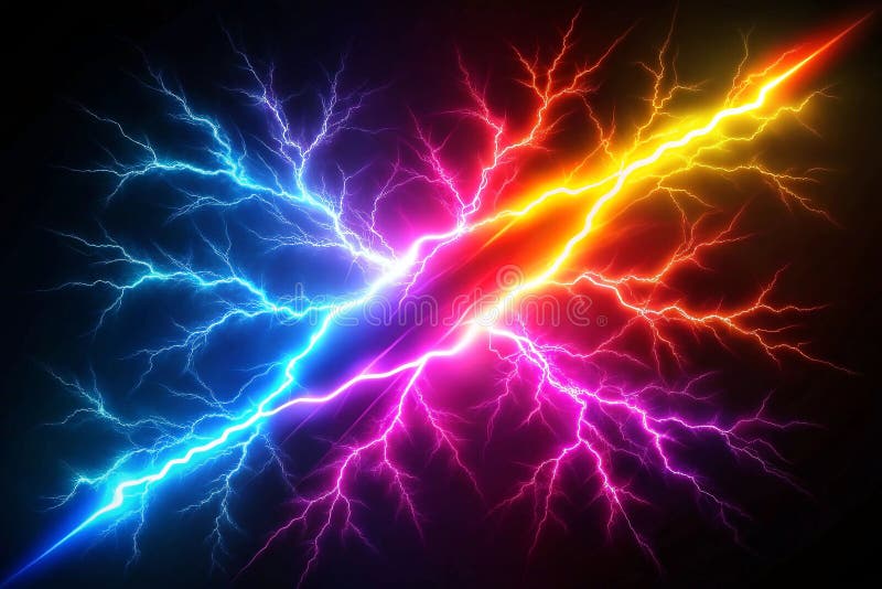 Colorful Clashing Lightning Bolts in a Dark Background Stock ...