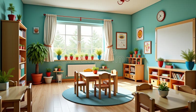 Colorful Classroom with Plant Decor and Sunlight, Engaging Learning ...